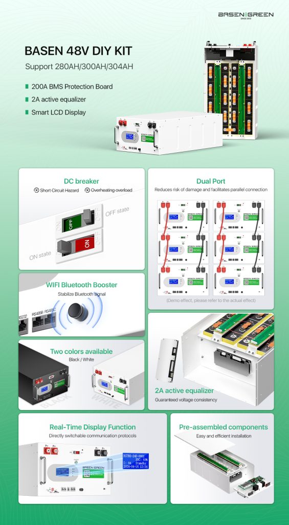 51.2V Baengreen LiFePO4 Battery DIY Kits with Basengreen 200A BMS